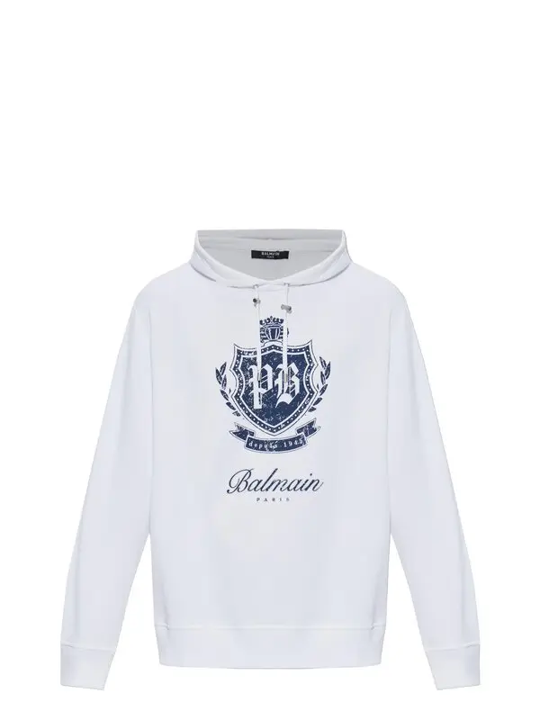 Balmain Logo Crest Hoodie - White
