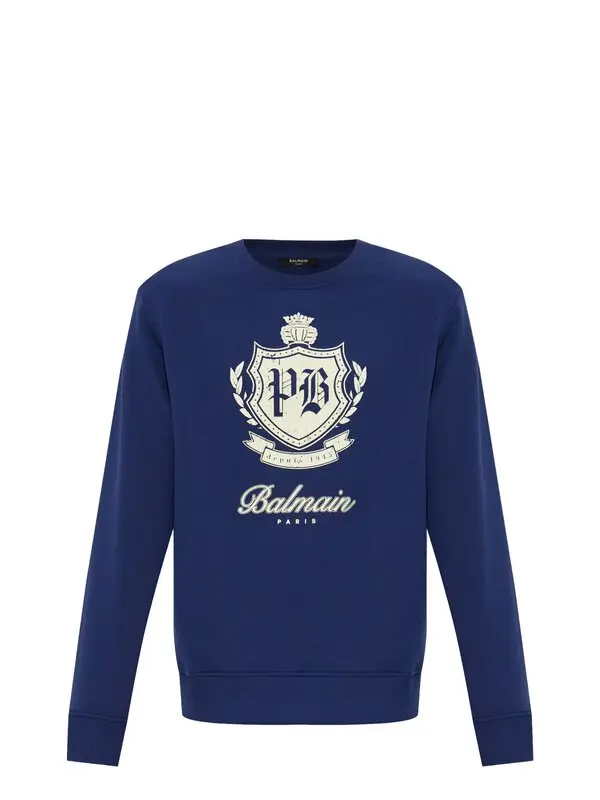 Balmain Sweatshirt With Printed Logo - Navy Blue
