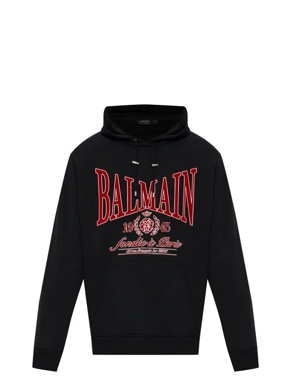 Balmain Logo Velvet-finished Sweatshirt - Black
