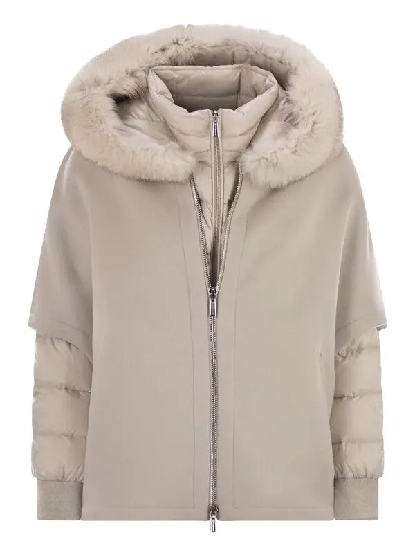 MOORER Pegaso Down Jacket With Detachable Hood - Light Beige