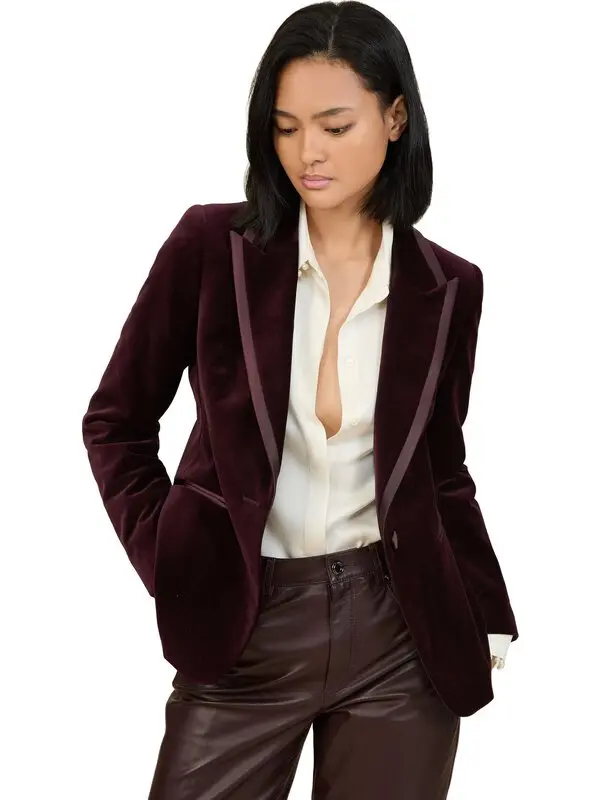 REISS Elia Velvet Single-breasted Suit Blazer - Burgundy