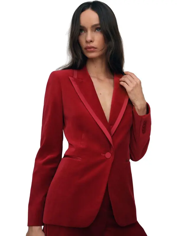 REISS Elia Velvet Single-breasted Suit Blazer - Red
