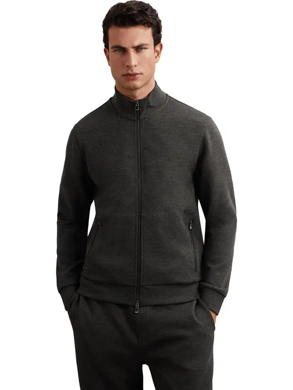 REISS Cortona Double-faced Jersey Zip Sweatshirt - Charcoal
