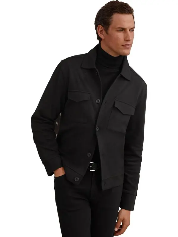 REISS Finley Twill Twin-pocket Overshirt - Black