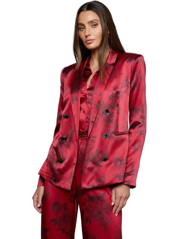 L'Agence Colin Silk Floral Blazer - Burgundy Painterly Floral