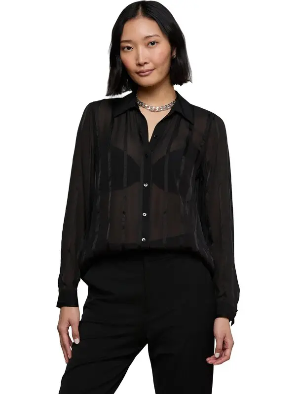 L'Agence Argo Silk Blouse Top - Black Pinstripe