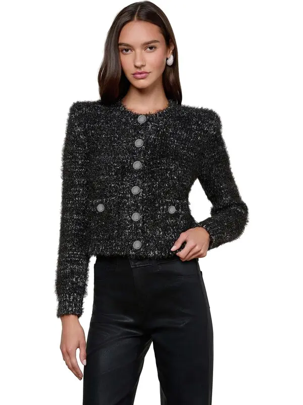 L'Agence Una Knit Cardigan - Black/gunmetal Lurex Multi