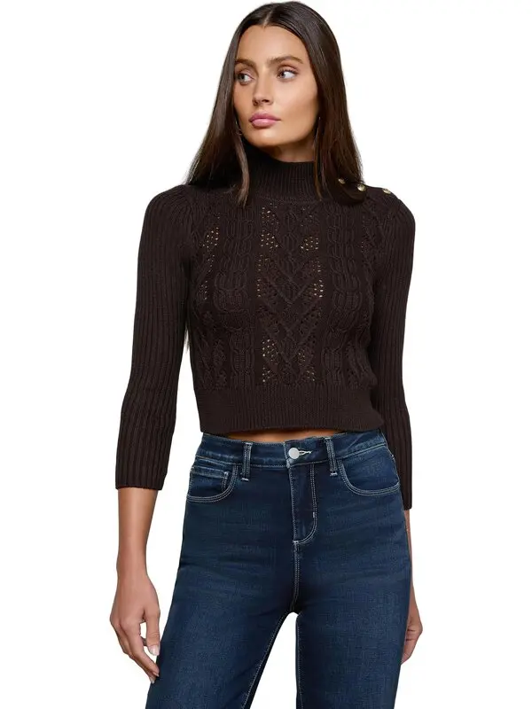 L'Agence Kamdyn Cropped Pullover Sweater - Coffee Bean/gold