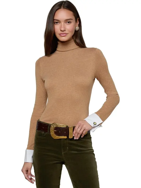 L'Agence Flora Turtleneck - Chestnut/white
