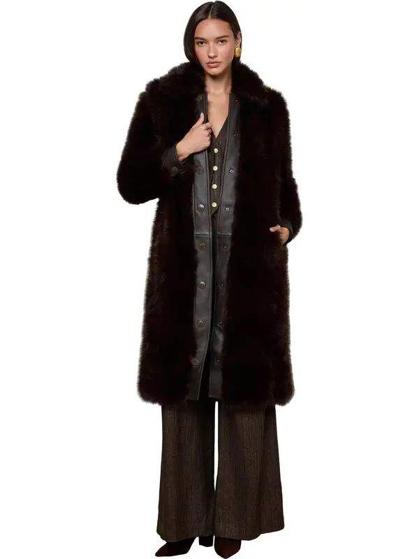L'Agence Irisa Faux Fur Coat - Coffee Bean