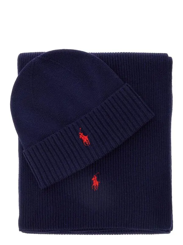Ralph Lauren Wool Scarf And Beanie Set - Blue