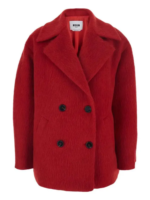 MSGM Double-breasted Wool-blend Coat With Notched Lapels - Red