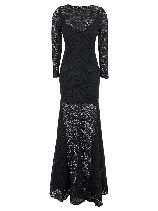 PLAIN Maxi Dress With Lace Embroidery - Black
