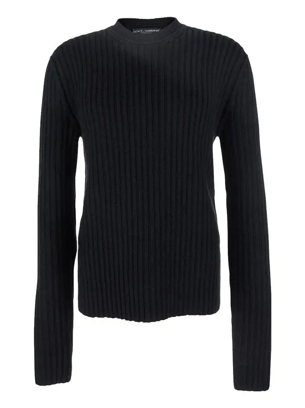 Dolce & Gabbana Ribbed Wool Crewneck Sweater - Black