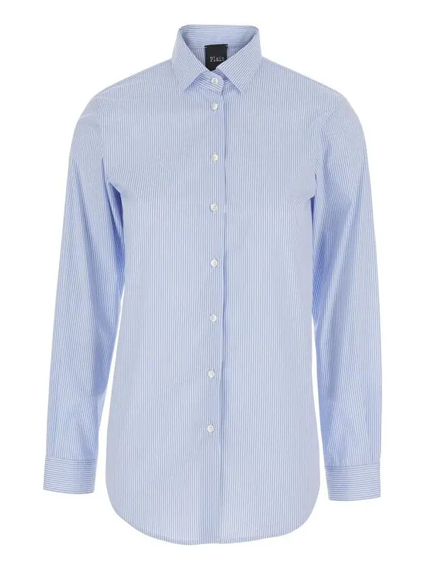 PLAIN Cotton Shirt With Classic Collar - Blue