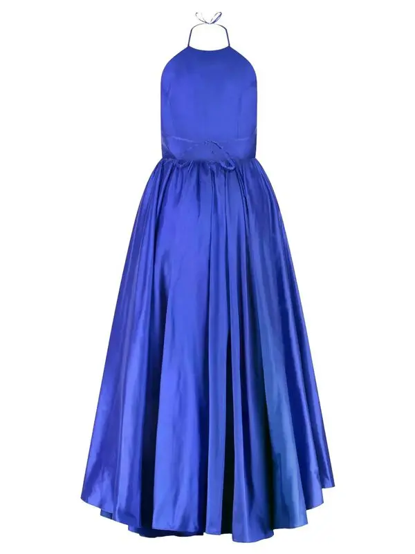 THE NEW ARRIVALS ILKYAZ OZEL Halterneck Silk Midi Gown - Blue