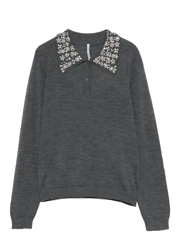 Liviana Conti Embellished-collar Polo-neck Sweater - Grey