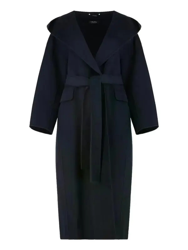 Max Mara Hooded Belted Wool Coat - Blue