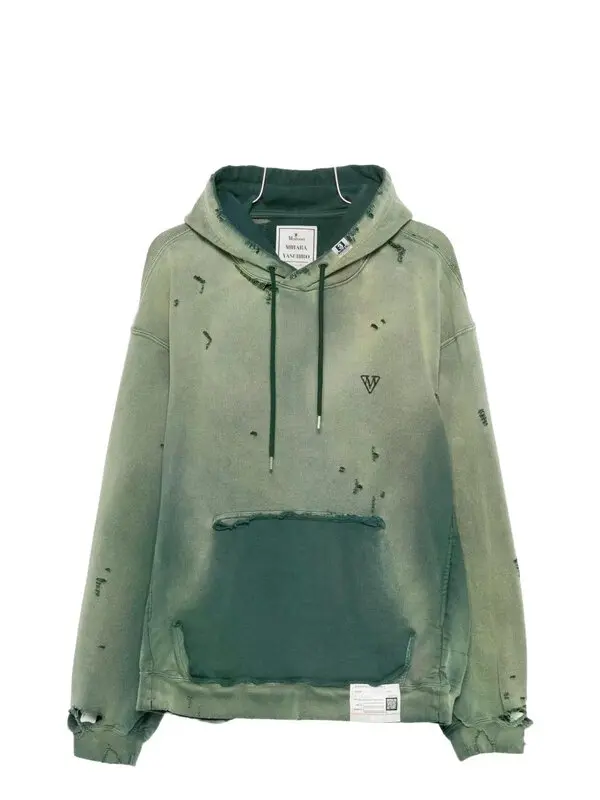 Mihara Yasuhiro Distressed-effect Cotton Hoodie - Green