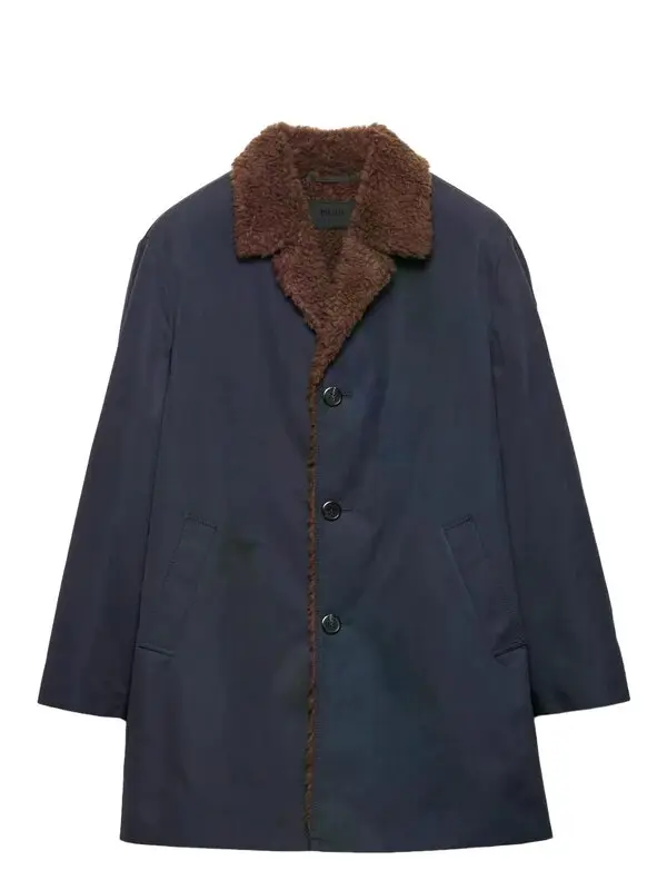 Prada Notch-lapel Shearling-collar Coat - Blue