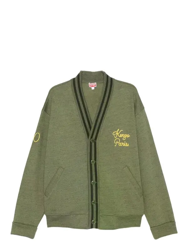 Kenzo Chainstitch-embroidered V-neck Cardigan - Green