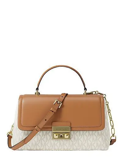 Michael Kors Tribeca Medium Signature Logo Satchel - Natural