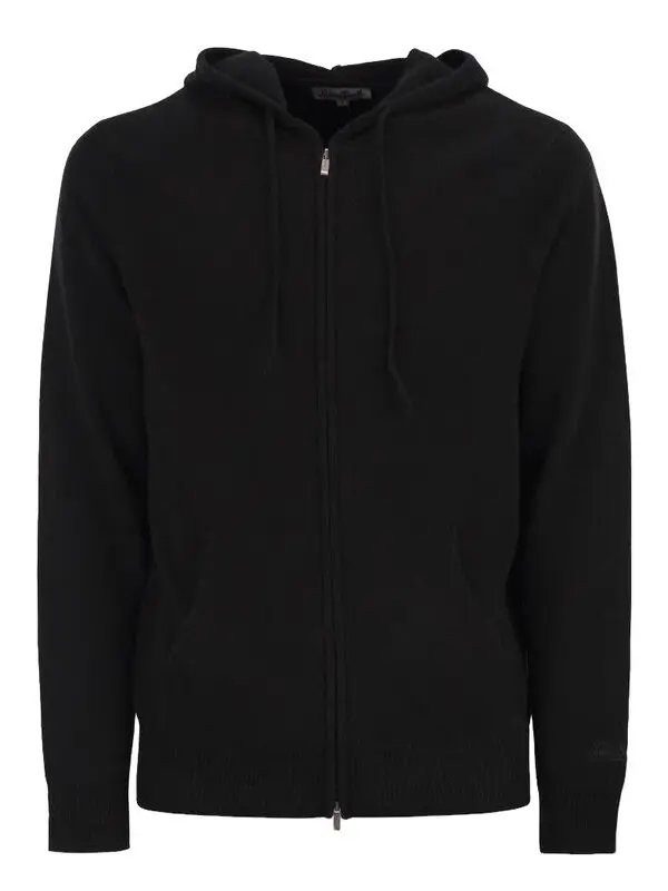 MC2 SAINT BARTH Wool Zip-up Hooded Cardigan - Black