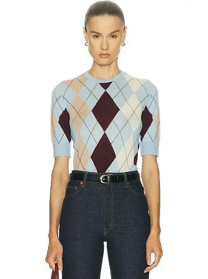 Khaite Anders Cashmere Top - Light Blue Multi