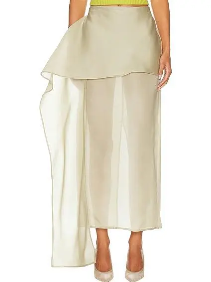 HELSA The Silk Gazar Skirt With Drape - Stone