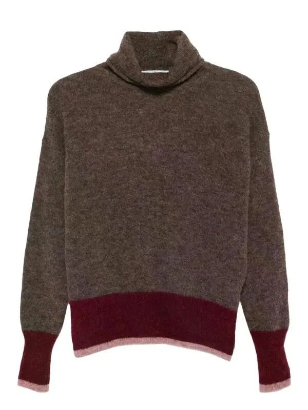 WHYCI Panelled Roll Neck Sweater - Brown