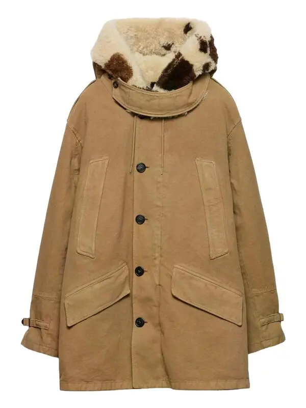 Prada Hooded Shearling-trimmed Parka - Neutrals