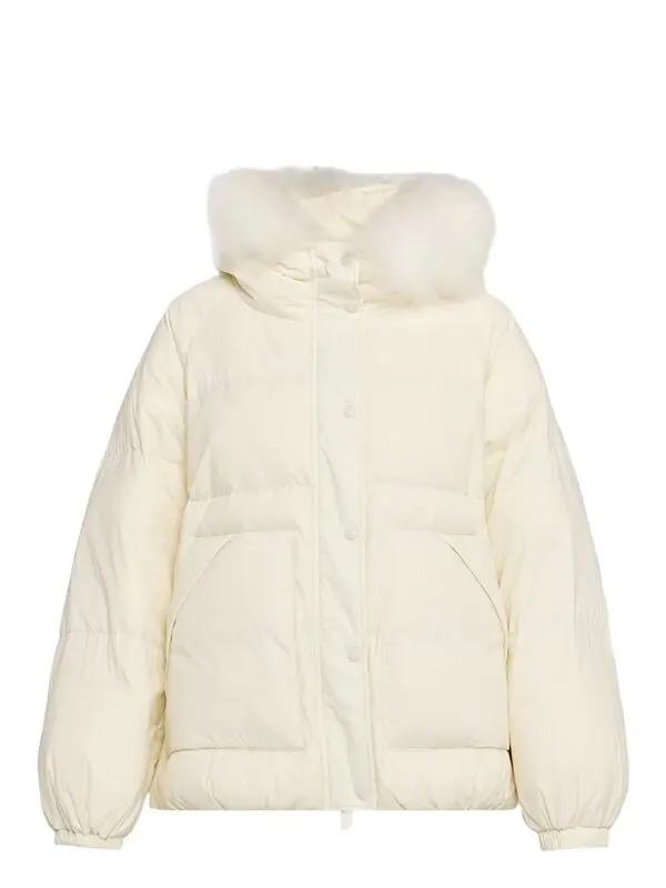 YVES SALOMON Short Down Jacket With Removable Fur Trim - Meringue