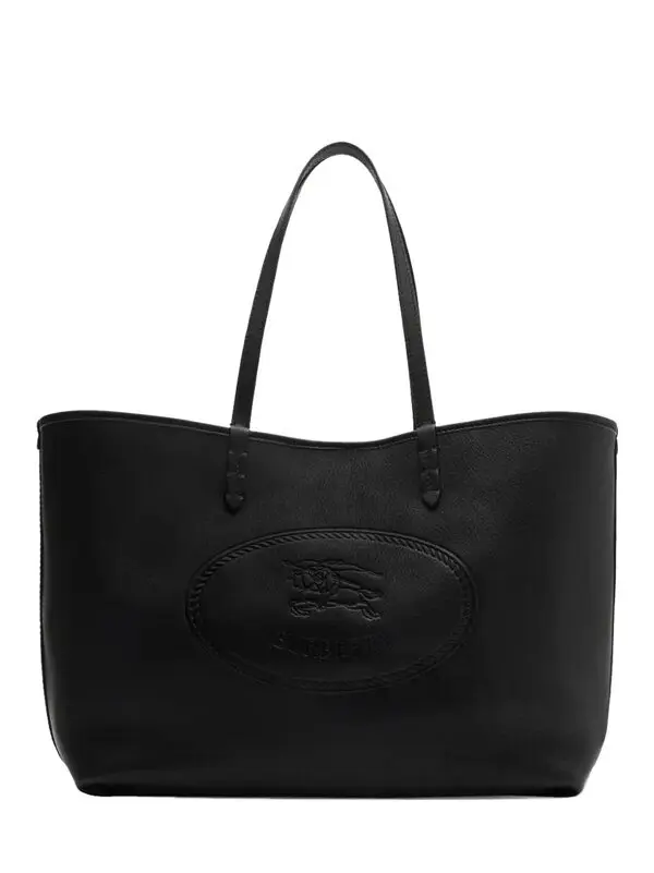 Burberry Logo-debossed Leather Tote - Black