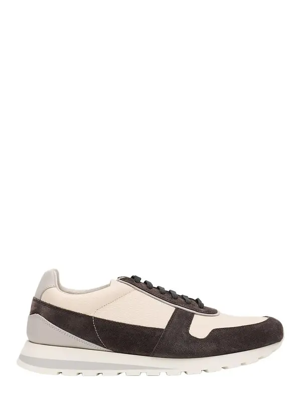 Brunello Cucinelli Washed Suede And Calfskin Runner Sneakers - Whtgry
