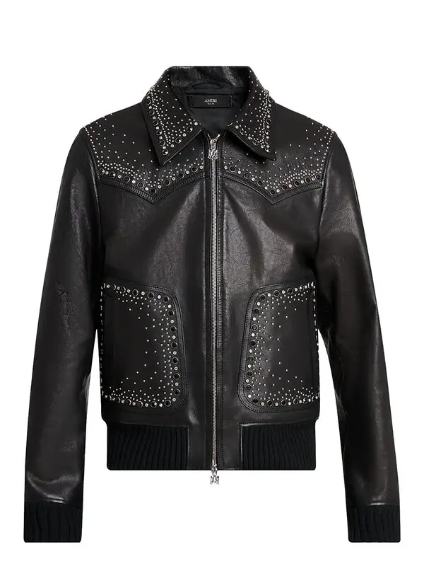 Amiri Leather Crystal-studded Western Blouson - Black