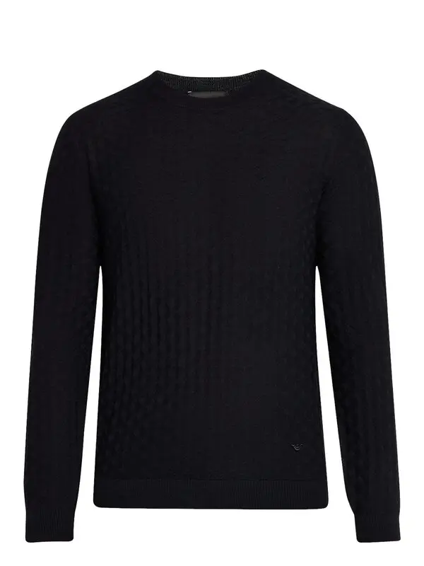 Emporio Armani Merino Wool Basketweave Sweater - Navy