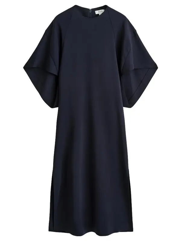 Cos Sculptural Draped Midi Dress - Navy