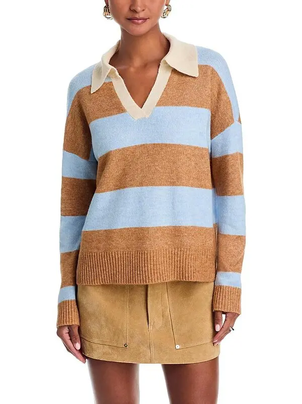 Aqua Stripe Rugby Sweater - Sky Blue/camel/ivory