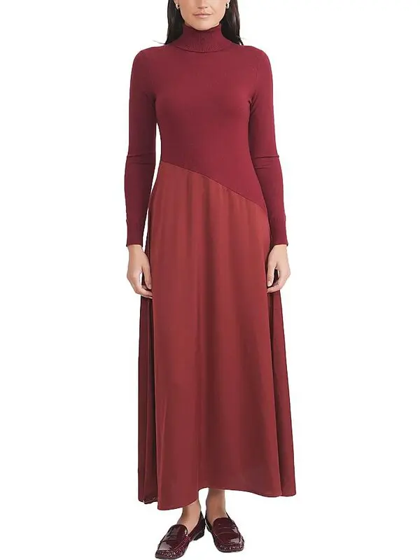 POINT Mixed Media Turtleneck Dress - Syrah