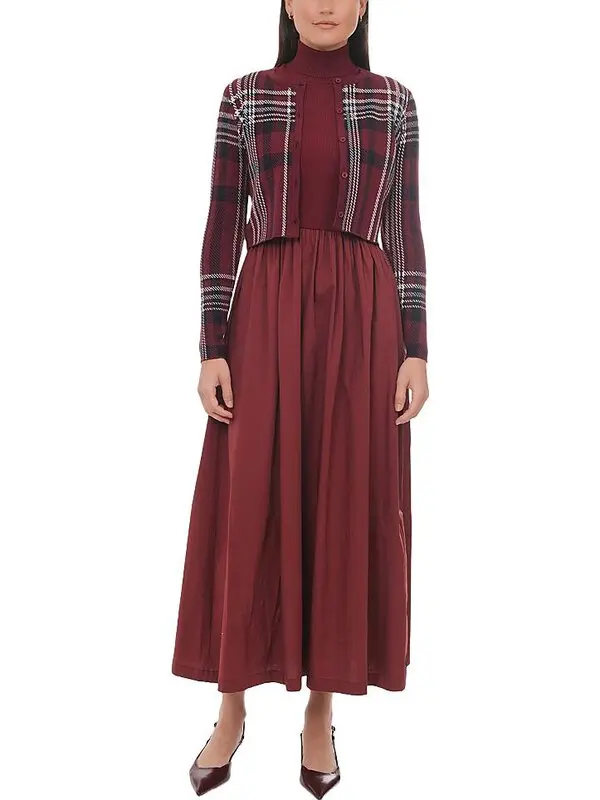 POINT Mixed Media Turtleneck Midi Dress - Syrah