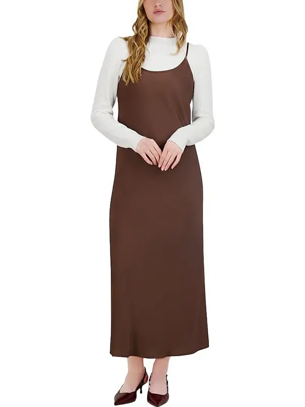 POINT Satin Slip Dress - Chocolate