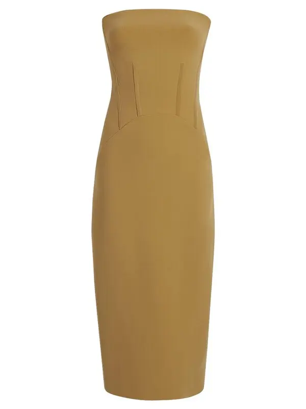 Another Tomorrow Doppio Structured Wool Midi Dress - Hazelnut