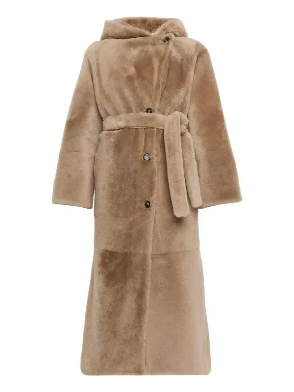 YVES SALOMON Long Hooded Shearling Coat - Sandbay