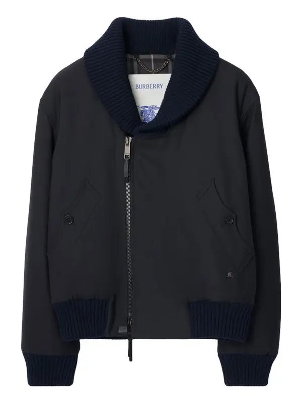 Burberry Wool Blend Bomber Jacket - Navy