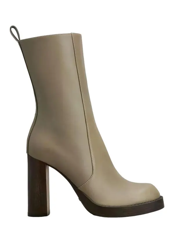 TOD'S Leather Block-heel Boots With Zip Detail - Neutrals