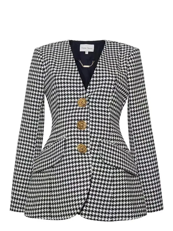 Cara Cara Houndstooth Single-breasted Blazer - White