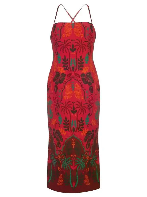 Cara Cara Tropical-print Midi Day Dress - Red