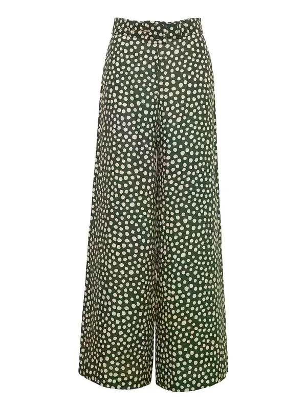 Cara Cara Mayflower Abstract-dot Linen Trousers - Green