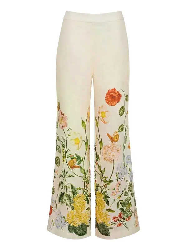 Cara Cara Mayflower Floral-print Linen Trousers - White