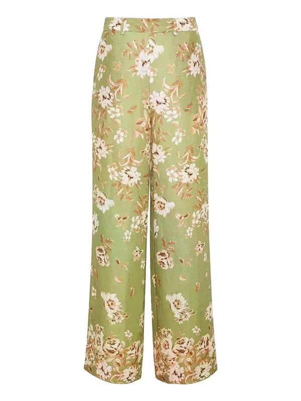 Cara Cara Mayflower Floral-print Linen Trousers - Green